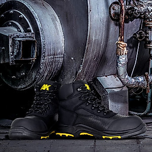 ANITAKE Steel Toe Work Boots, 6 Inch Leather Non-Slip Construction Boots for Men Safety Industrial Construction Boots for Men Puncture Resistance Work Shoes