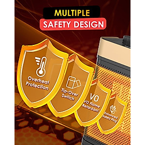 Space Heater, 1500W Ceramic Electric Space Heater Overheating & 45° Tip-Over Protection, 3 Mode PTC Fast Safety Heating, Portable Small Space Heater Fan for Office Bedroom Desk Indoor Use