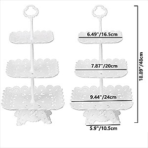 Cupcake Stand, 3-Tier Dessert Plates Mini Cakes Fruit Candy Display Tower Cookie Tray Rack Candy Buffet Holder Plastic Cake Stand for Wedding Home Holiday Birthday Christmas (2PCS Square)