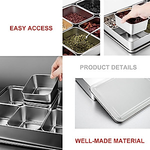 Aulin 304 Stainless Steel Divided Serving Tray with Lid - Charcuterie Snack Box Container with 6 Removable Compartments, Food Storage, Snack Platters Organizer for Candy, Chips, Nuts, Condiments