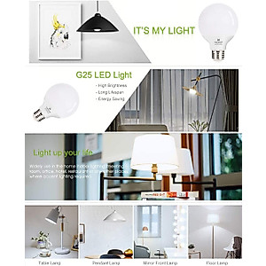 hansang G25 LED Globe Light Bulbs, 60W Equivalent, 5000K Daylight Bathroom, E26 Base, Eye-Friendly Vanity Round, Perfect for Vanity Makeup Mirror, 120V CRI85+ Non-Dimmable 4Pack