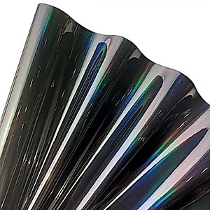 11.8"x53" Holographic Faux Leather Fabric, Mirror Reflective Vinyl for DIY Hair Bows Bags Sewing Crafts (Black)
