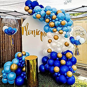141pcs Navy Blue Balloon Garland Arch Kit 18'' 10'' 5'' Royal Blue Macaron Blue Balloons and Metallic Gold Silver Balloon for Kids Boys Birthday Party Wedding Baby Shower Decorations (Royal Blue)