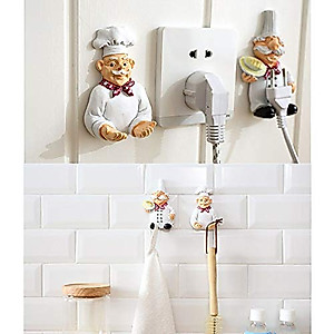 2pcs Power Cable Plug Hook Cartoon Chef Strong Wall Decor Stick Hooks for Home Kitchen Living Room (Foot Hand Holder)