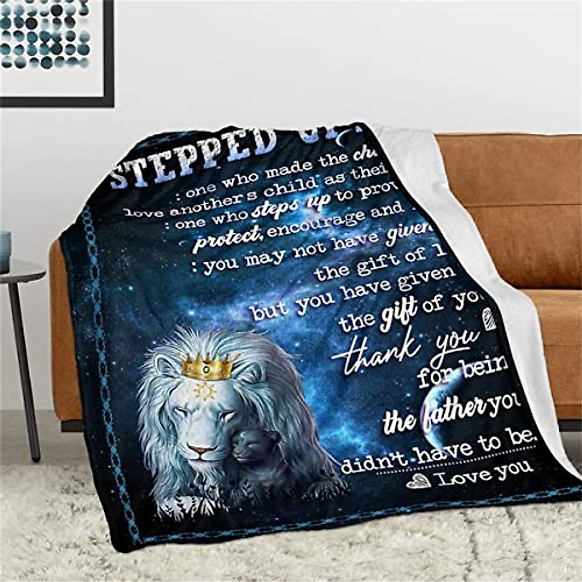 Stepped Up Dad Blanket Birthday Gifts Warm Blankets for Stepdad from Daughter or Son Unique Father's Day Blanket Stepfather Super Soft Flannel Throw Blanket for Couch, Bed, Sofa 50"X40"