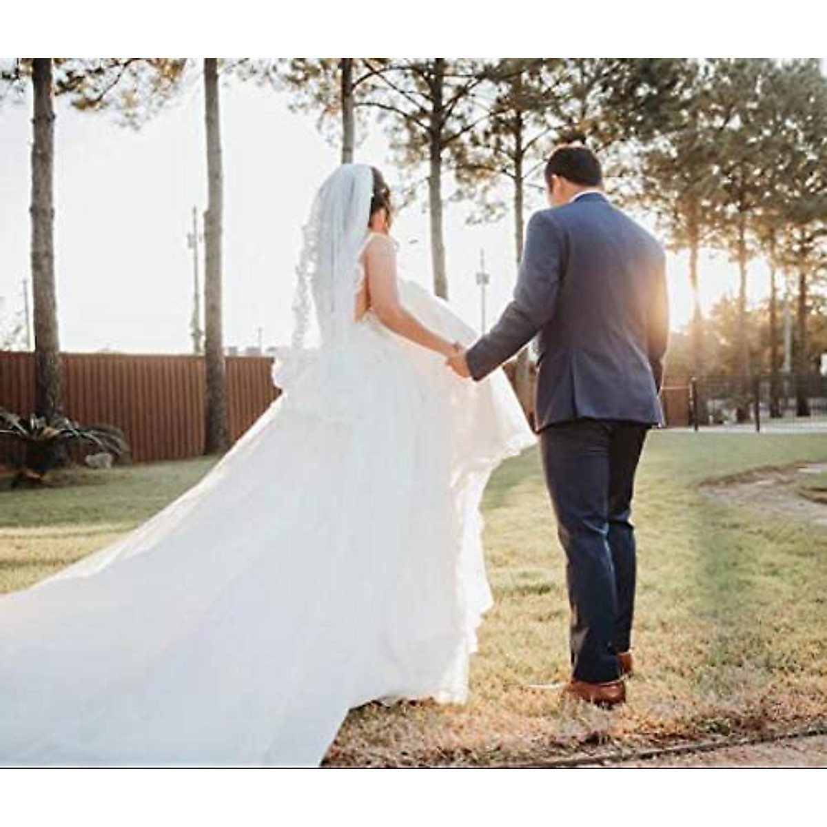 Ursumy Wedding Lace Veil Short Sparkle Waist Veils 2 Tier Soft Tulle Bridal Veils with Comb (White)