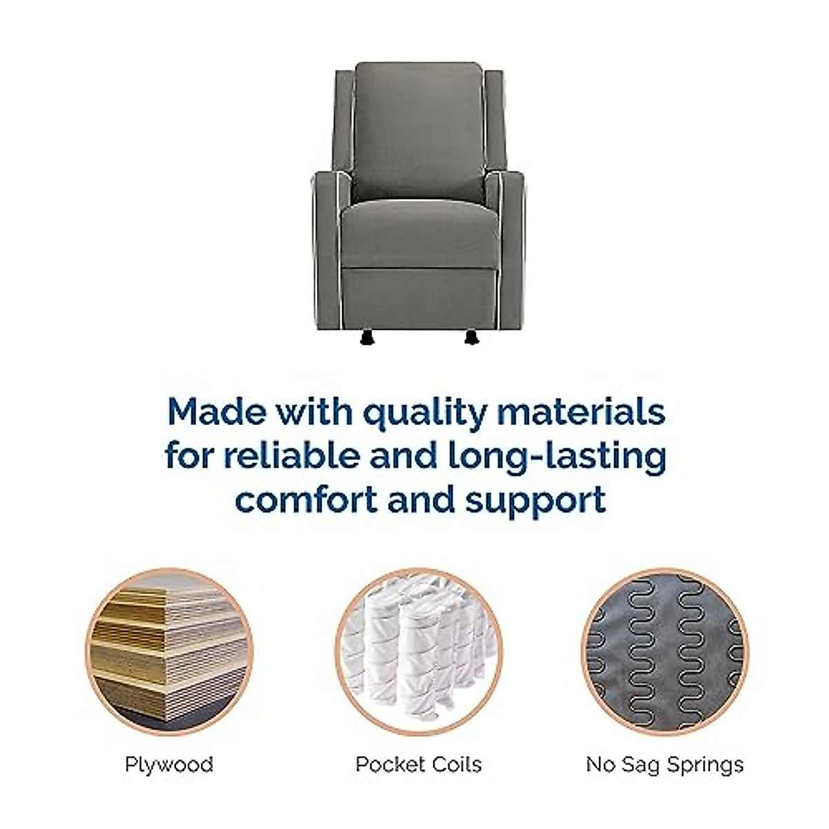 Baby Relax Paisley Rocker Recliner Chair, Pocket Coil Seating, Gray Linen