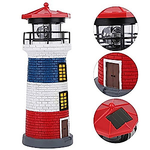 Rotating Lighthouse Light, Waterproof Easy to Install Solar Lighthouse, Soft Comfortable Light Automatic Rotating Light Garden for Home(Red Blue White)