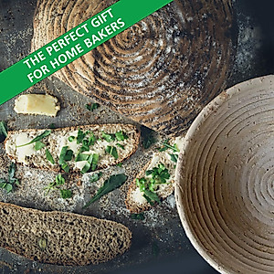 HOMEADOW Banneton Bread Proofing Basket - Perfect Gift - 11 Pcs Kit: 10' Oval + 9' Round Brotform, Liner, Bread Lame, Bench Scraper, Dough Scraper, Stencils, Baking Mat, Bread Bag, Brush | Sourdough