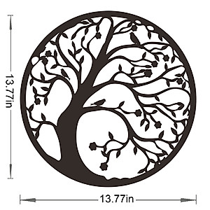 HSART Tree of Life Metal Wall Art, Tree of Life Logo, Black Decorative Tree Silhouette, Suitable for Living Room Bedroom Garden Wall Decoration, 35 * 35cm