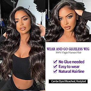 Vlaty Wear and Go Glueless Wigs Human Hair for Beginners 13x4 Body Wave Lace Front Wigs Human Hair Pre Plucked 180% Density HD Transparent Lace Frontal Wigs Human Hair Wig for Women 14 Inch