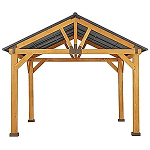 LJMXE 13' X 11'Wood Framed Gazebo with Steel Hardtop Roof,Double Vented Canopy Outdoor Shelter for Patio,Outdoor Furniture