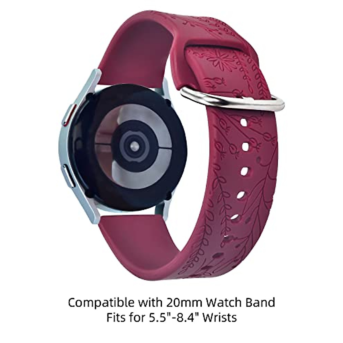 ORATYFAN Bands for Samsung Galaxy Watch 4/5/6 Band with Charms, 20mm Women Floral Engraved Silicone Strap with Decorative Rings for Watch 6/Watch 5 Pro/Watch 4 Classic 46mm 42mm/Watch 3 41mm/Active 2