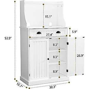 ARTPOWER 54" Kitchen Microwave Cabinet/Stand with Storage and Drawers, Pantry Storage Cabinet with Hutch & Adjustable Shelves for Kitchen, Dining Room, Living Room, Hallway in White