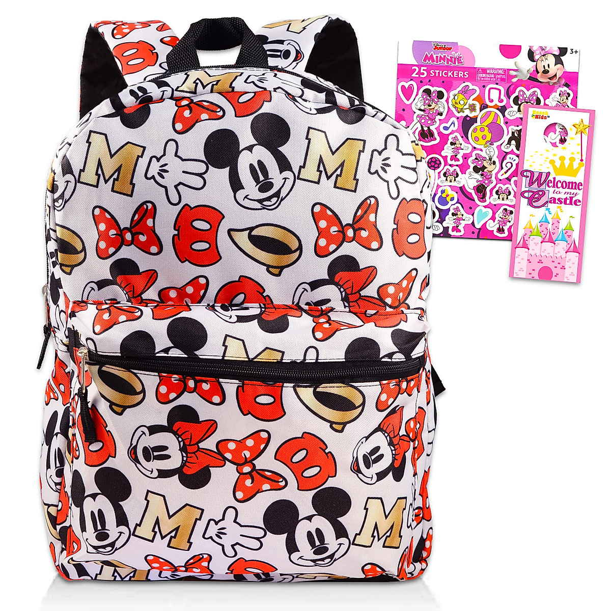Minnie Mouse Backpack for Girls Kids Adults ~ 16" Disney Minnie Mouse School Backpack Bag Bundle with Stickers (Minnie Mouse School Supplies)