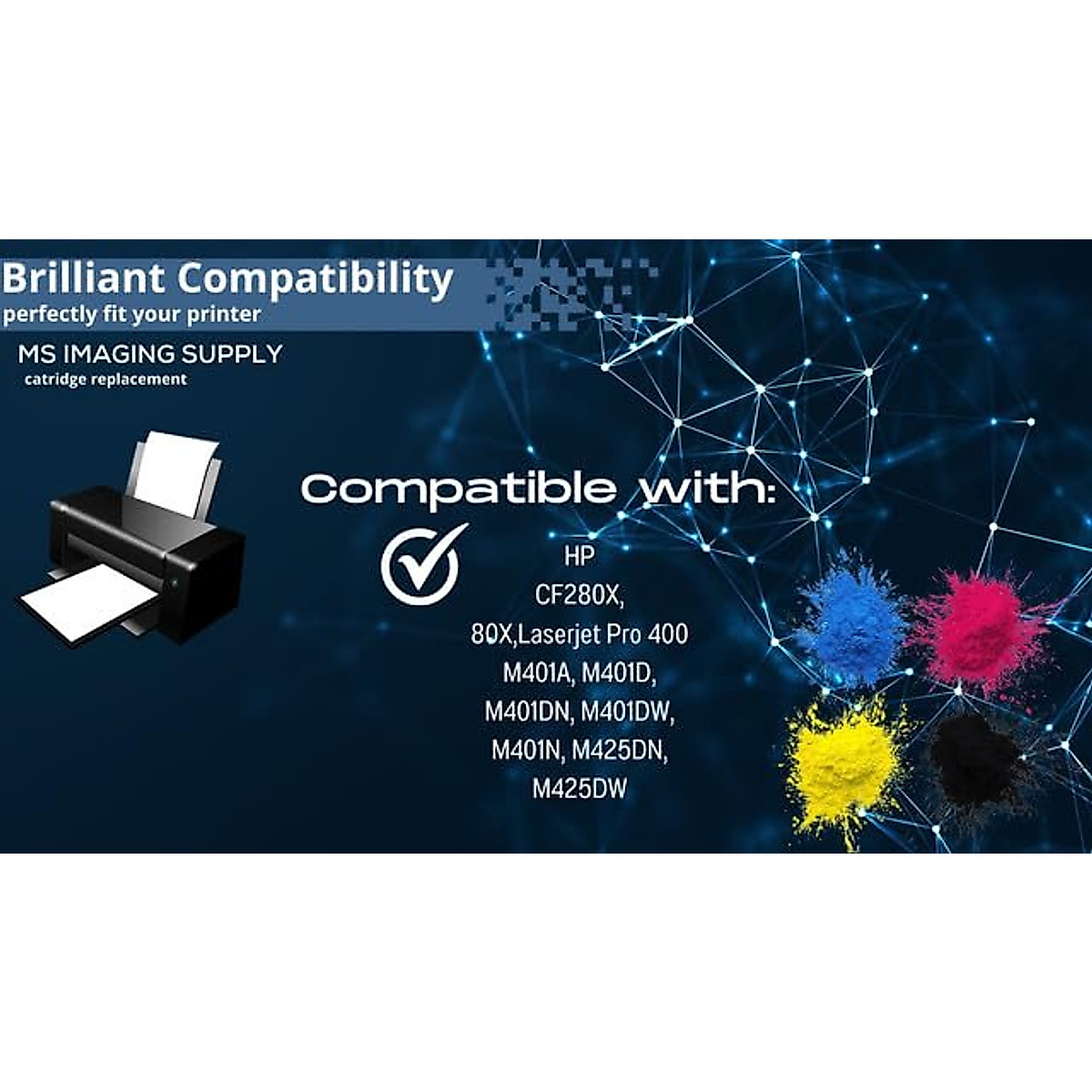 MS Imaging Supply Compatible Toner Replacement for HP CF280X, 80X, Works with: Laserjet Pro 400 M401A, M401D, M401DN, M401DW, M401N, M425DN, M425DW (Black)