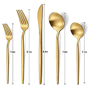 Matte Gold Silverware Set, VANVRO 20-Piece Stainless Steel Flatware Set, Satin Finish tableware Cutlery Set, Service for 4, Home and Restaurant, Dishwasher Safe