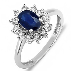 Dazzlingrock Collection 7x5mm Oval Blue Sapphire & Round White Diamond Halo Style Engagement Ring For Women in 14K Solid White Gold Size 5