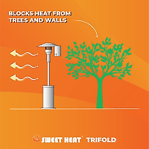 SWEET HEAT TRIFOLD - Our Improved, Foldable Heat Focusing Reflector - Universal-Fit for Large Patio Heaters - Light Weight, Aluminum, High Performance Reflector