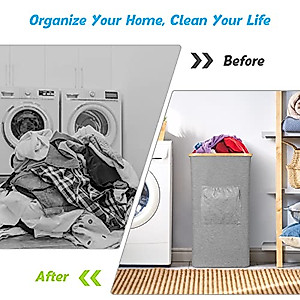 GLCONN Tall Laundry Basket with Lid, Inner Bag - 105L Large Laundry Hamper Bathroom Clothes Basket - Collapsible Storage Bin Grey Basket for Clothes, Toys, Dorm, Living Room, Bedroom Organizer