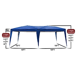 Simply-Me 10' x 20' Outdoor Canopy Tent Heavy Duty Pop Up Gazebo Canopy Party Tent Adjustable Practical Waterproof Folding Tent,4 Removable Sidewalls,2 Brighter Windows,w/Carry Bag,Blue