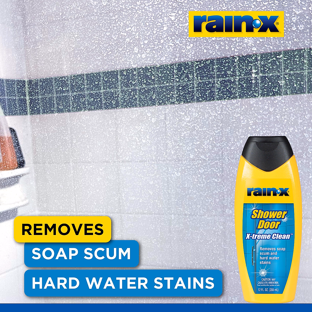 Rain-X 630035 X-Treme Clean Shower Door Cleaner, 12 Fl. Oz, Formulated To Clean Glass Shower Doors - Easy To Use, Removes Soap Scum, Dirt, Hard Water Build-up, Calcium, Lime And Rust Stains