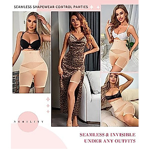 Nebility Women Butt Lifter Shapewear Hi-Waist Double Tummy Control Panty Waist Trainer Body Shaper (L, Beige-Mid Thigh)