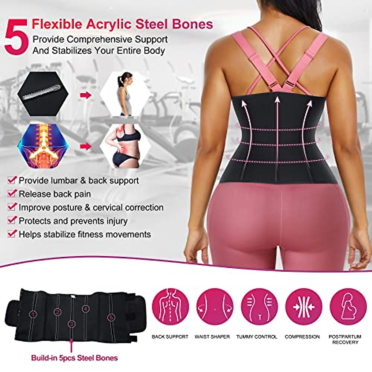 TrainingGirl Women Waist Trainer Cincher Corset Tummy Control Workout Sweat Band Slimmer Belly Belt Weight Loss Sports Girdle (Black, Large)