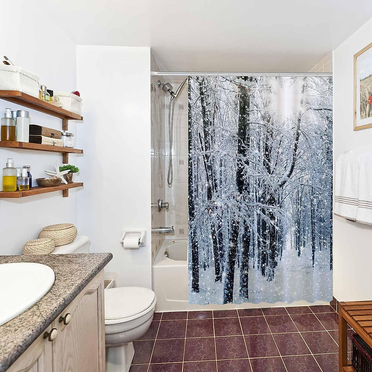 Allenjoy 72" x72" Winter Forest Shower Curtain for Bathroom Sets Snowy Its Cold Outside Home Bath Bathtub Decors Decoration Durable Waterproof Fabric Machine Washable Curtains