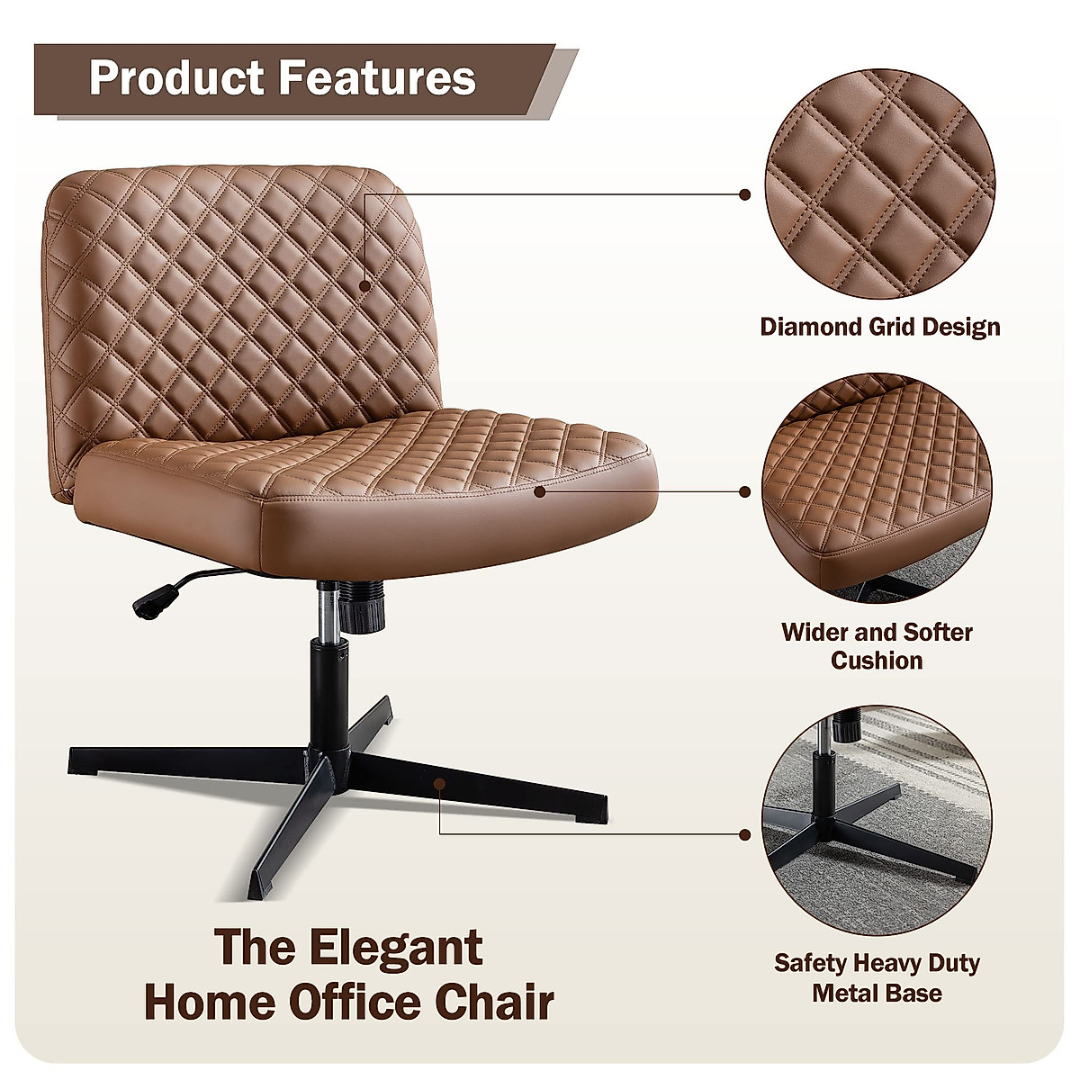 Criss Cross Office Desk Chair,Armless Fabric Modern Home Office Chair with Wheels, 120° Rocking Wide Seat Chair Computer Task Chair,Thicken Padded Swivel Vanity Chair for Women