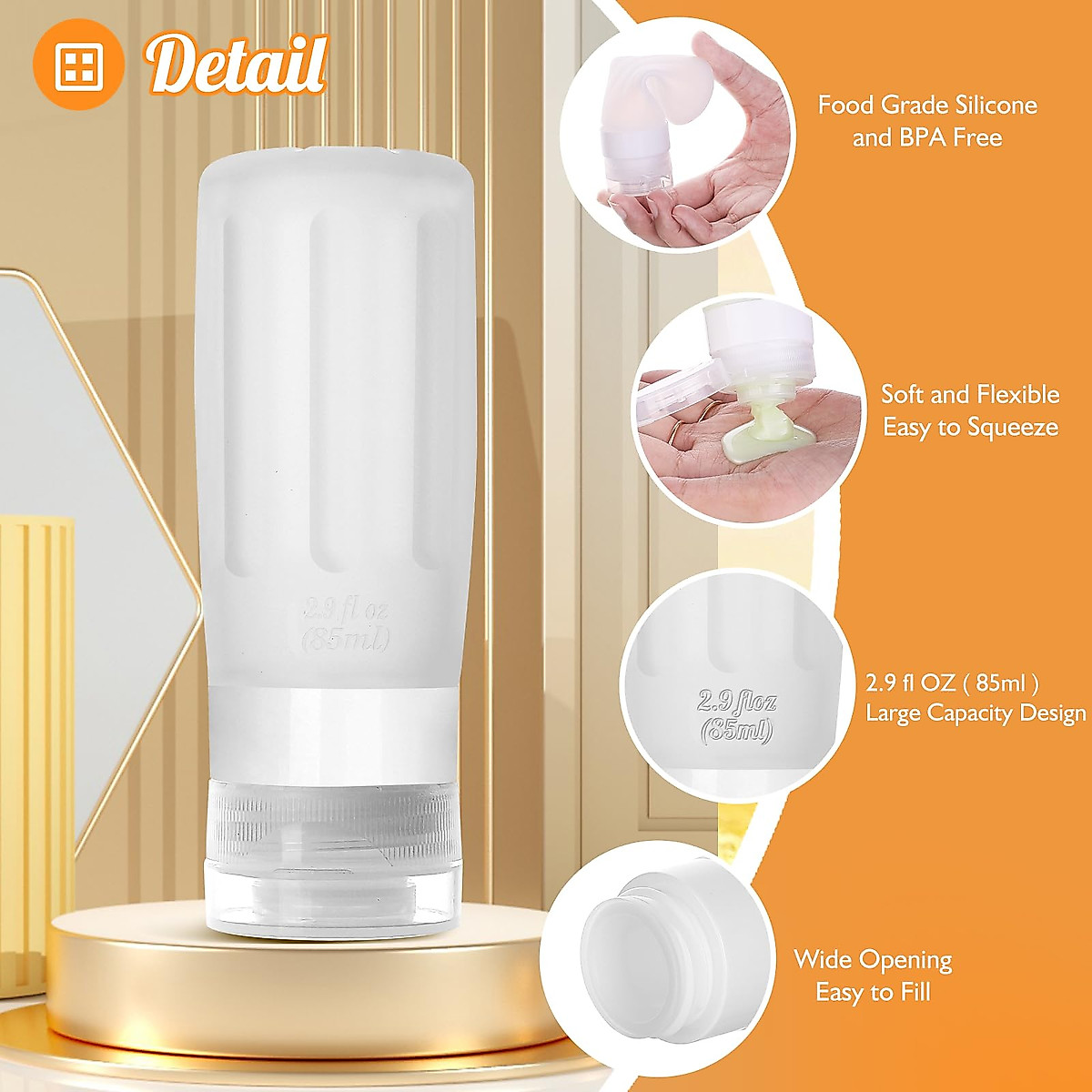 JBYAMUS 16 Pcs Silicone Bottles Set, Leak-Proof Design, Travel Size, TSA Approved for Toiletries, Portable Containers for Women (White-White)