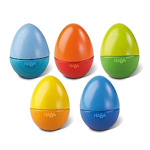 HABA Musical Eggs - 5 Wooden Eggs with Acoustic Sounds, Made in Germany, Kids Musical Instruments, Montessori Toys, Learning Toys & Music Play 2 yrs+