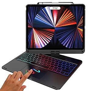 Touchpad Keyboard Case for iPad Pro 12.9 2022 6th Gen/2021 5th Gen/2020 4th Gen/2018 3rd Gen - Backlit Trackpad Keyboard Folio Smart 360° Rotatable Stand Cover,Support Apple Pencil Charging(Black)