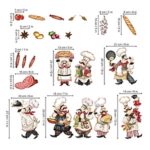 wondever Chef Kitchen Wall Stickers Food Cooking Kitchenware Peel and Stick Wall Art Decals for Kitchen Dining Room Restaurant Fridge
