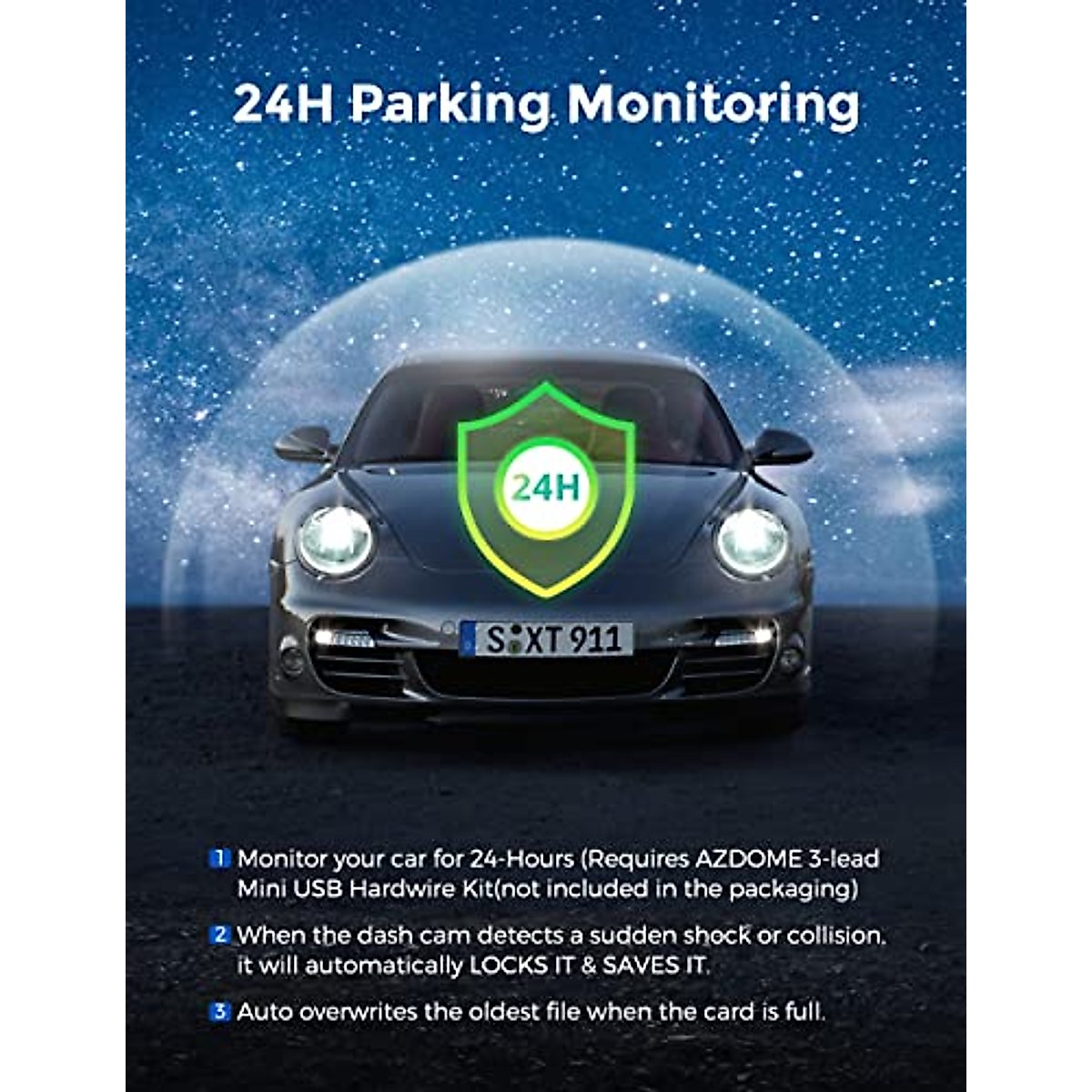 AZDOME 4K Dual Dash Cam Built-in WiFi GPS Front 4K/2.5K and Rear 1080P, with 64GB Card, Dual Dash Camera for Cars, 3.19" Display, Dashboard Camera Recorder Capacitor, Parking Mode, Support 256GB Max