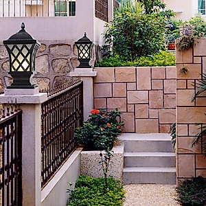 Outdoor Post Lights Pole Lantern Lighting Fixture European Grid Atmosphere Exterior Outdoor Post Lantern Garden Lights Waterproof IP54 Pillar Lights Decoration Garden Terrace Courtyard Lane Fence Colu