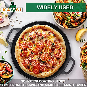 KAVSI Cast Iron Pan, Pizza Pan with Dual Handle, Baking Pan, Cast Iron Skillets for Cooktop, Oven, BBQ-12 Inch Pizza Cooker with 7 Pcs Accessories