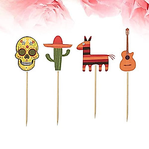 ABOOFAN Hawaiian Decor ating Hawaiian 24pcs Beautiful Guitar Insert Horse Fruit Party, Birthday (Skeleton Festival Topper Dessert Hawaii) for ating Mexican Mexican Decor