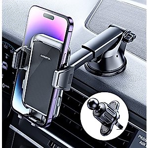 ADIUPUL Car Phone Holder Mount, Phone Mounts for Car 3 in 1 Universal Car Mount, Easy Clamp Hands Free Universal Fit for Dashboard Windshield Vent iPhone Samsung and More Phones
