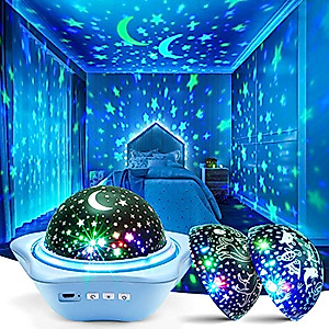 One Fire Night Light for Kids, 48 Lighting Modes Star Lights for Bedroom, 360° Rotating+3 Films Baby Night Light Projector, USB Rechargeable Kids Night Lights for Bedroom, Star Lights for Room Decor