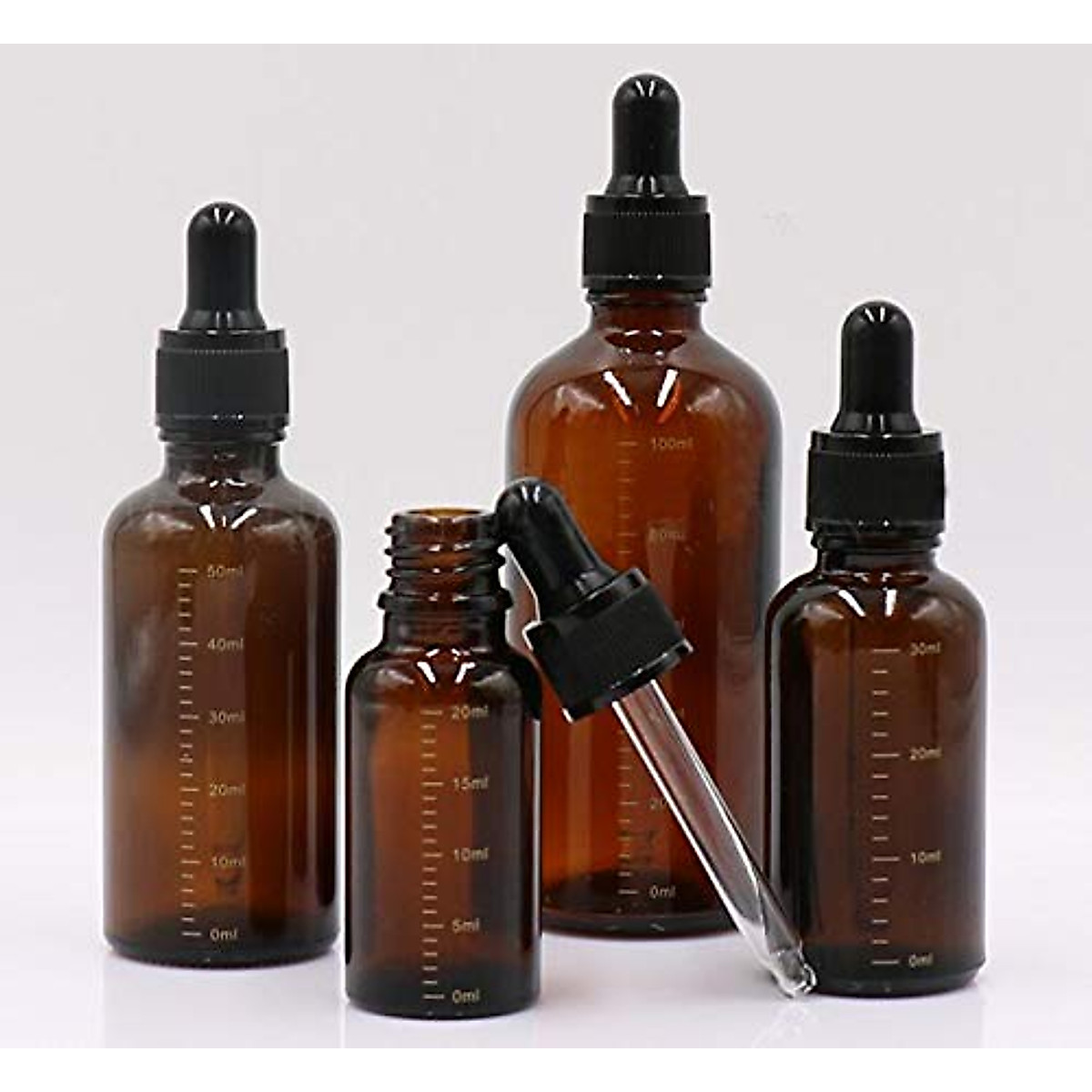 3PCS 50ml/1.7oz Amber Glass Graduated Measurement Dropper Bottle Vials Empty Refillable Storage Container Jar with Black Rubber Cap and Glass Eye Dropper for Essential Oil Aromatherapy