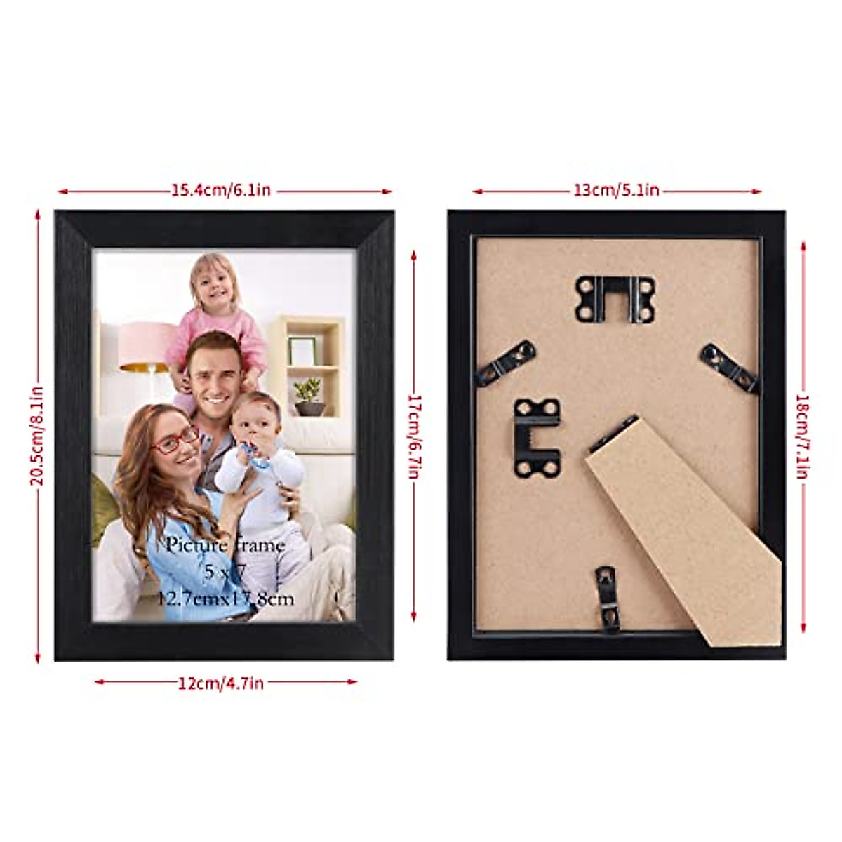 Giftgarden 5x7 Picture Frame 7 Pack Real Glass Black 5 by 7 Photo Frames Set for Wall or Tabletop Display