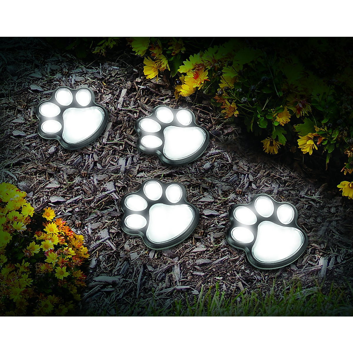 IdeaWorks JB7356 Solar Paw Print Outdoor Lights, Black