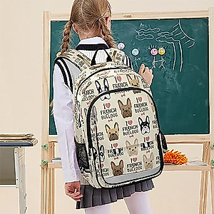 ALAZA I Love French Bulldog 17 inch School Backpack for Kids Girls Boy for Elementary Middle High School Students