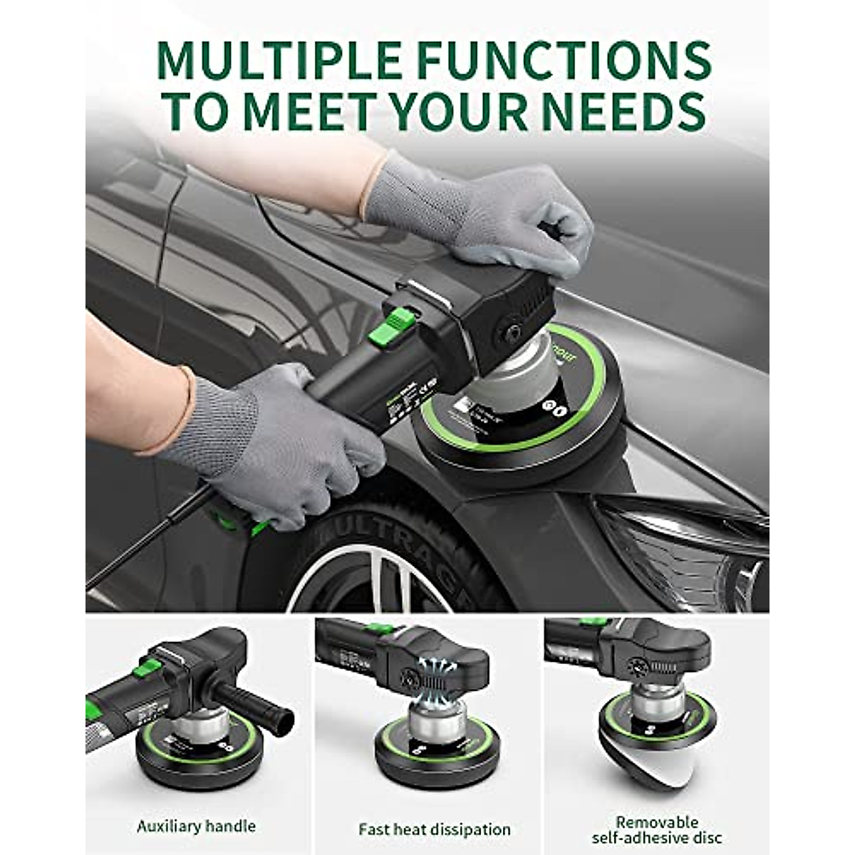 Ginour Buffer Polisher, 6 inch Dual Action Buffer for Car Detailing, Variable Speed Random Orbital Car Buffer with 2 Handles, 5 Buffing Pads & Packing Bag