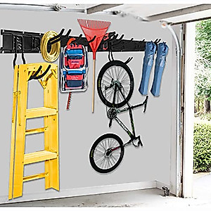 14 PCS Tool Storage Rack, 64 Inch Adjustable Garage Tool Organizer Wall Mounted Storage System with 10 Hooks, Max 600 lbs Super Heavy DutySuper Heavy Duty Steel Garden Tool Organizer Wall Holders