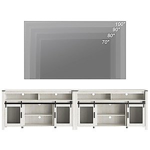 WAMPAT 2-in-1 TV Stand for 100+ Inch TV, Farmhouse & Industrial Media Entertainment Center w/Sliding Mesh Doors, Rustic TV Console w/Storage Shelves & Blue LED Lights for Living Room, Antique White