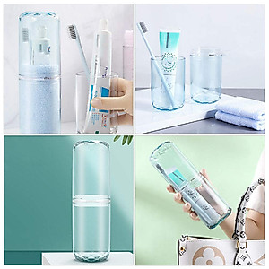 DOITOOL Travel Toothbrush Case Clear Plastic Toothbrush Toothpaste Holder Container Portable Toothbrush Cup Organizer Travel Washing Cup for Camping Travel Business Blue