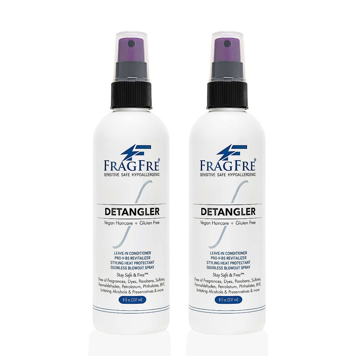 FRAGFRE Hair Detangler Spray, 8 oz - Leave in Conditioner for Sensitive Skin and Scalp - Styling Heat Protectant Spray - Gluten Free Vegan Cruelty Free