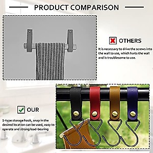 Modixun 8pcs Leather S-Hooks, Metal S Shaped Hooks for Hanging, Camping Hook Hanger Stroller Hooks, Leather Hooks for Coat Towel Kitchen Bathroom, Black